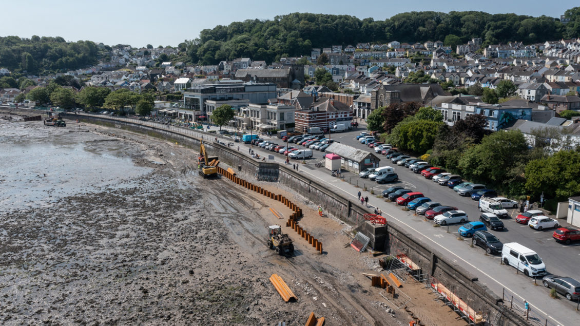 Aerial images reveal how Mumbles sea defence scheme is progressing