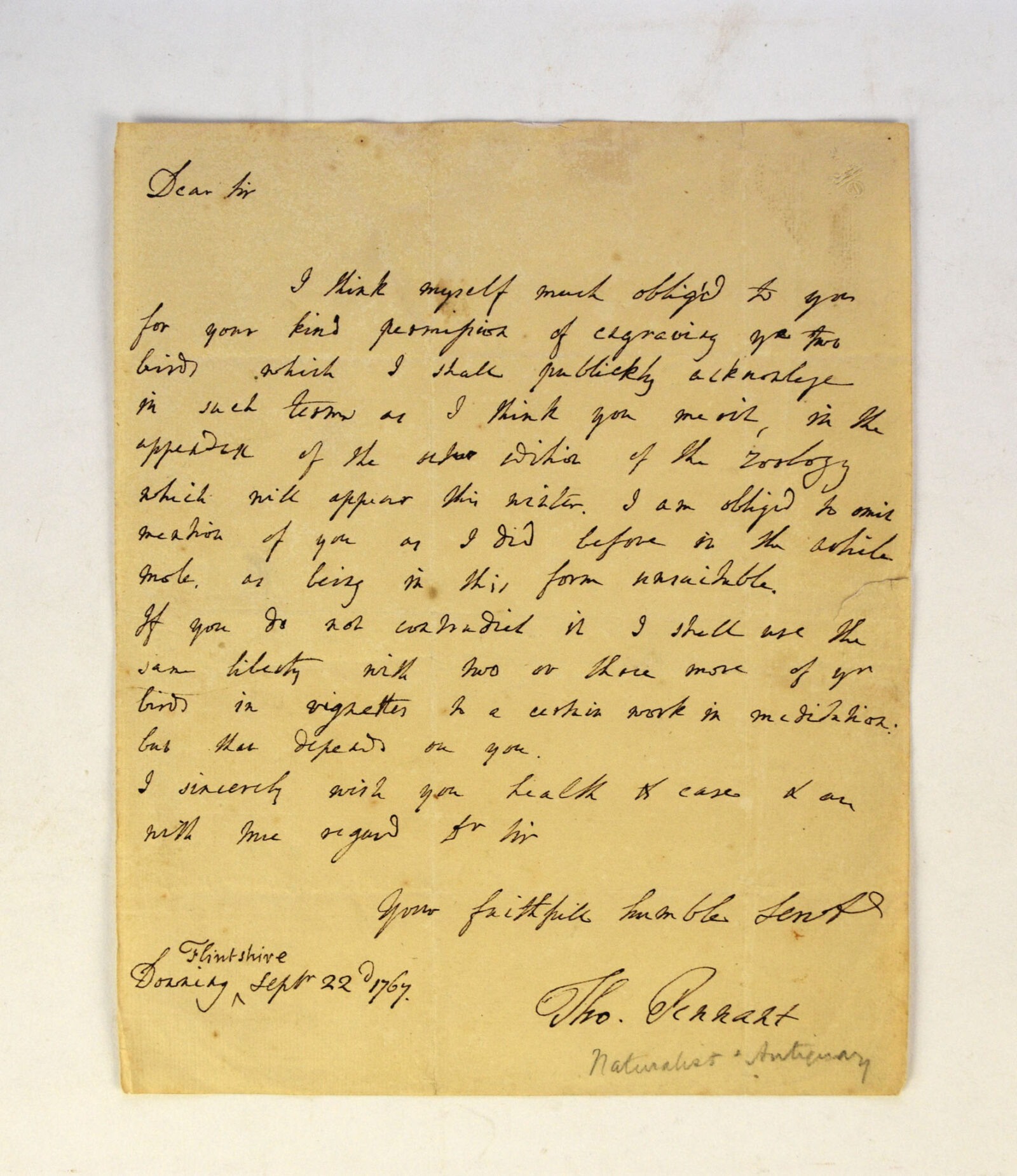 Letter by 18th century Welsh naturalist sells for £800 at Shrewsbury ...